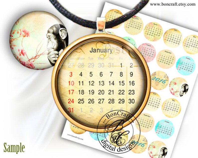Vintage Style CALENDAR 2016 Year of Monkey 1'' - Etsy
