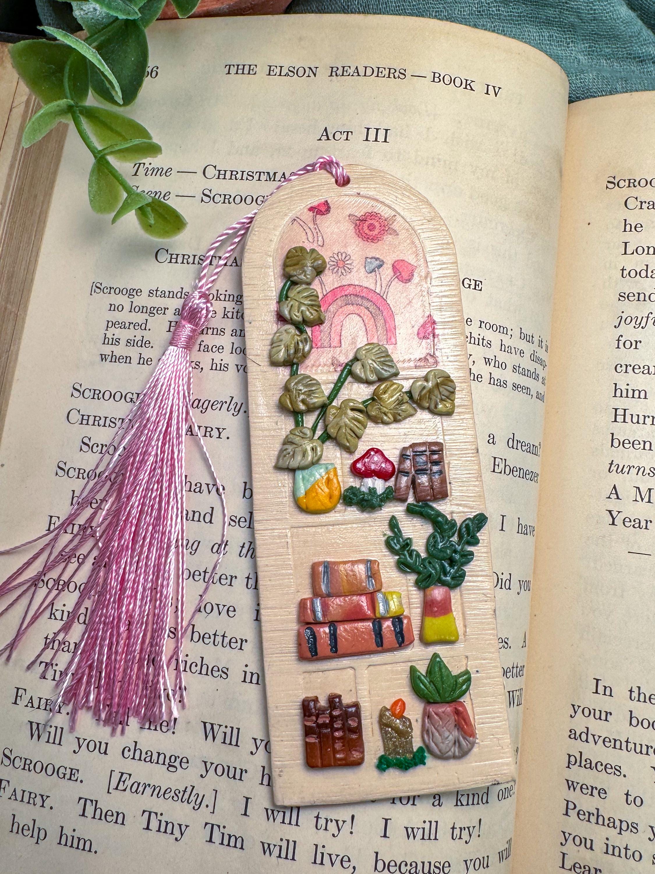 Handmade Polymer Clay Bookshelf Bookmark, Plant Decor - Etsy