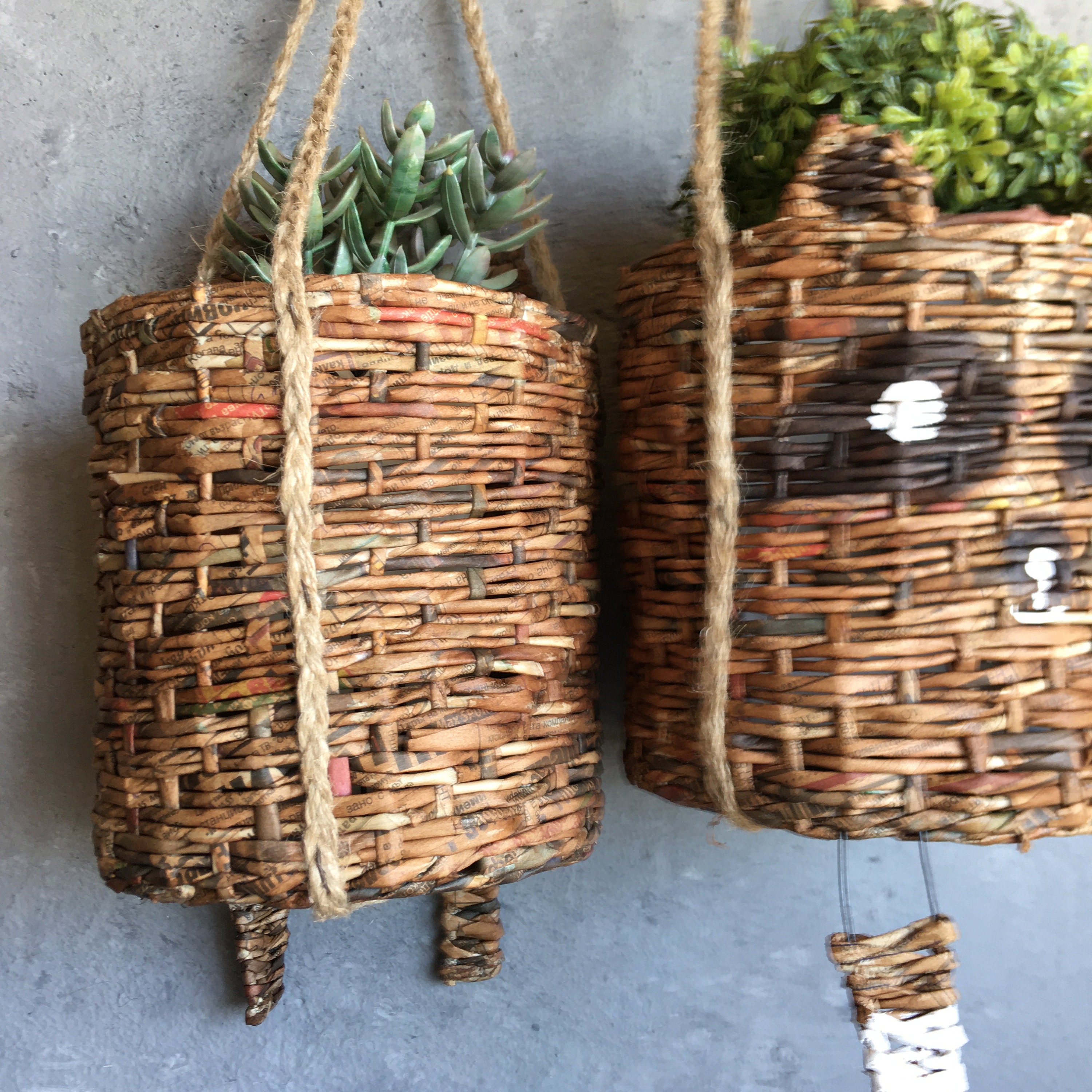 Home Décor Indoor Planters Handmade Handwoven Woven Wicker hanging pair ...