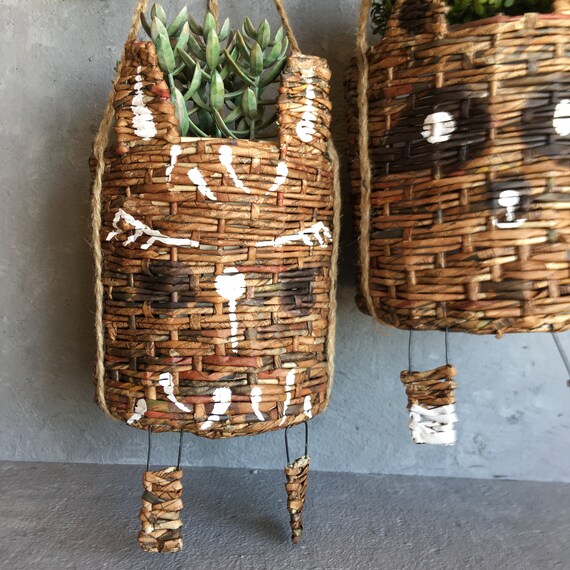 Home Décor Indoor Planters Handmade Handwoven Woven Wicker hanging pair ...