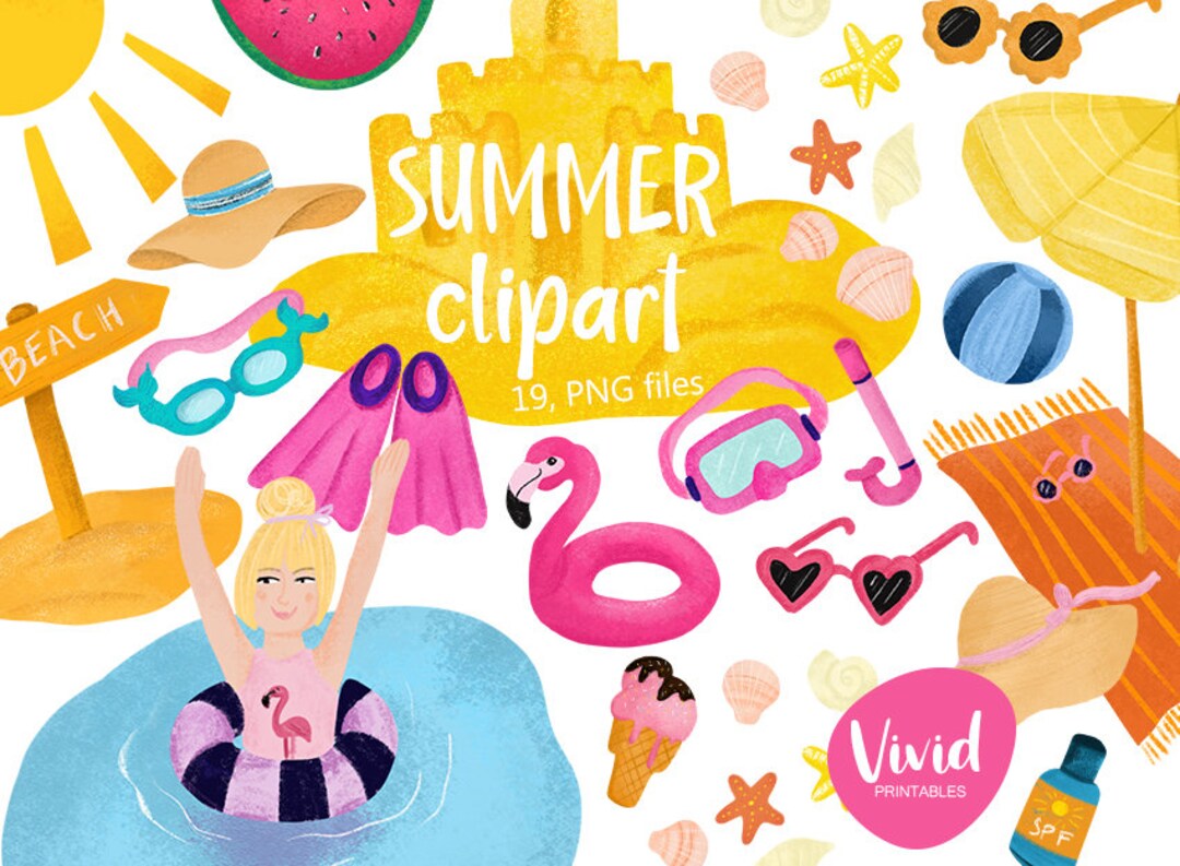Summer Clipart Set, Beach Illustrations, Fun and Colorful Summer ...