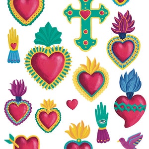 Sacred Hearts Clipart Set, Instant Digital Download, Mexican Folk ...