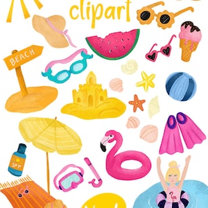 Summer Clipart Set, Beach Illustrations, Fun and Colorful Summer ...