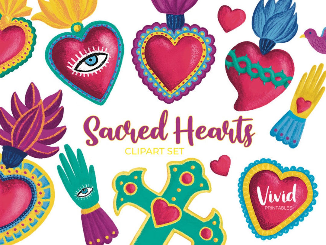 Sacred Hearts Clipart Set, Instant Digital Download, Mexican Folk ...