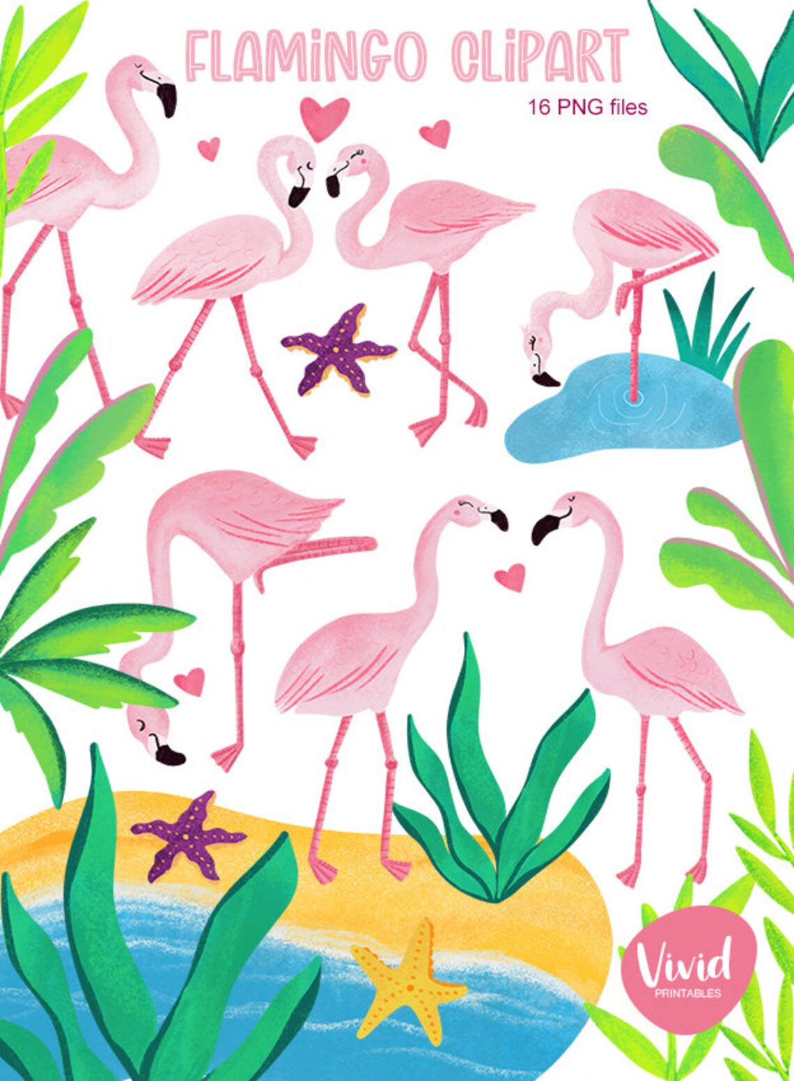 Flamingo Clipart Set, Instant Digital Download, Tropical Clipart - Etsy