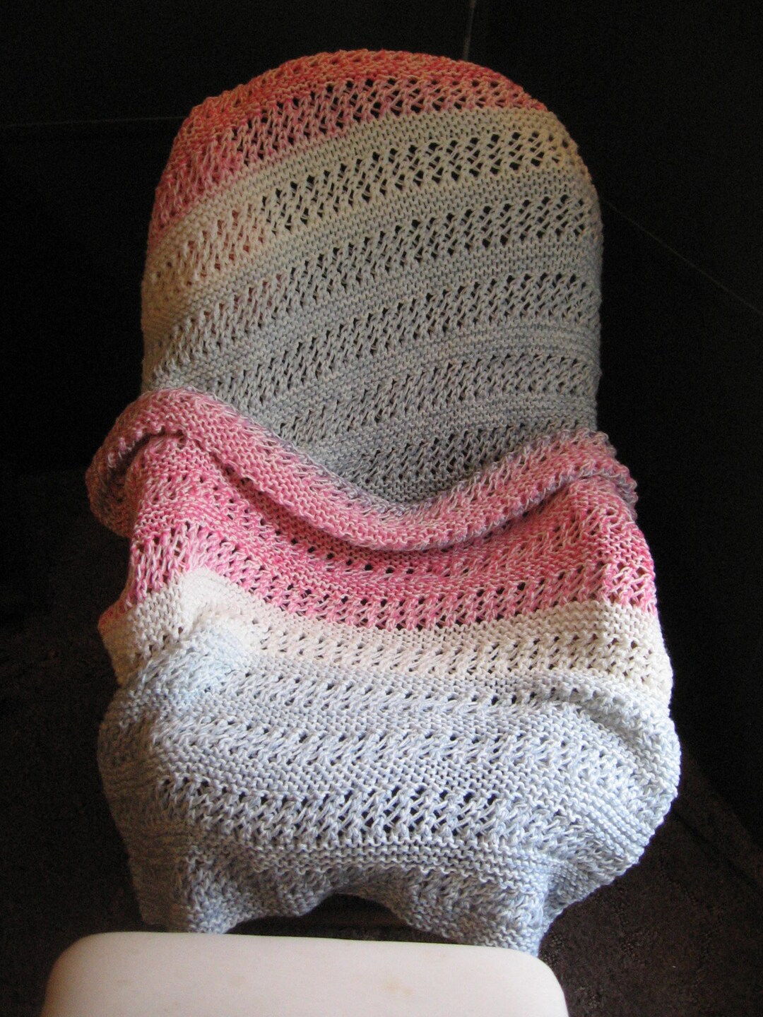Large Knit Afghan/throw Knit With Two Strands of Yarn White, and Pink ...