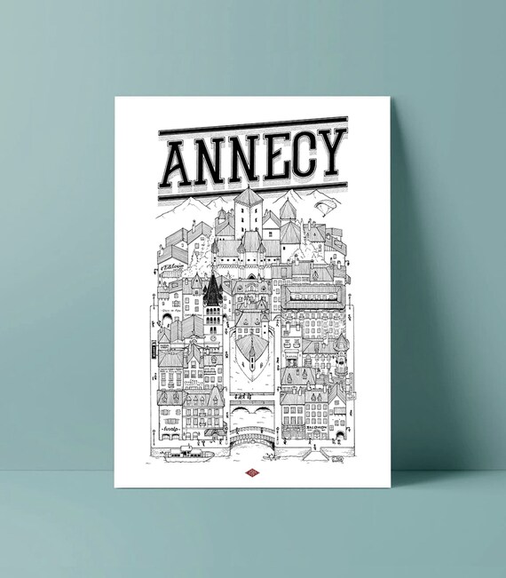 Pen & Ink Illustration Poster City Annecy Art & Collectibles etna.com.pe