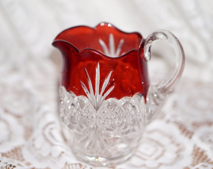 1890s Tarentum Glass Company Diamond Teardrop Atlanta Creamer Small Pitcher Ruby Flashed - Etsy