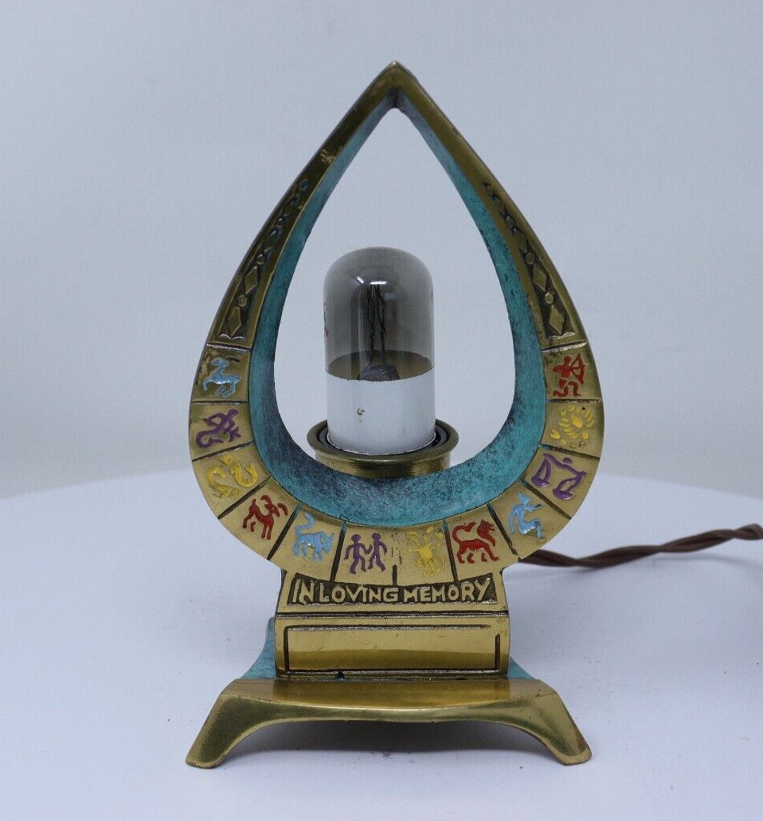 Israel Brass Enamel Teardrop in Loving Memory Light Lamp Star of David ...