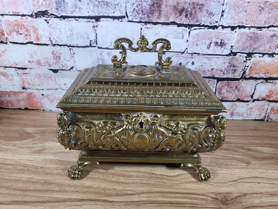 Adolf Frankau 19th C Ornate Brass Claw Paw Foot Cherubs Masks Jewelry ...