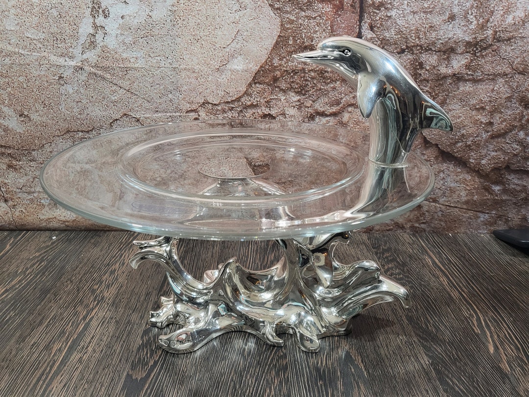 Marcello Giorgio Silver and Glass Dolphins Centerpiece Bowl Dish - Etsy