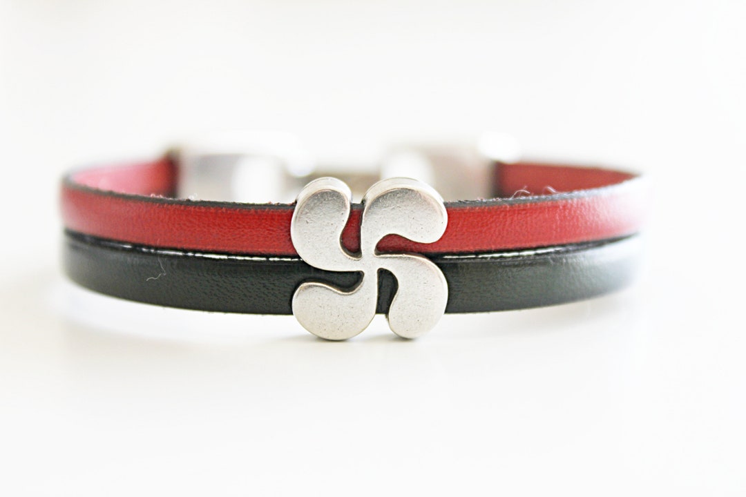 LAUBURU BRACELET, Basque Symbol, Basque Cross, LEATHER Bracelet, Unisex ...