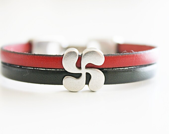 LAUBURU BRACELET, Basque Symbol, Basque Cross, LEATHER Bracelet, Unisex ...