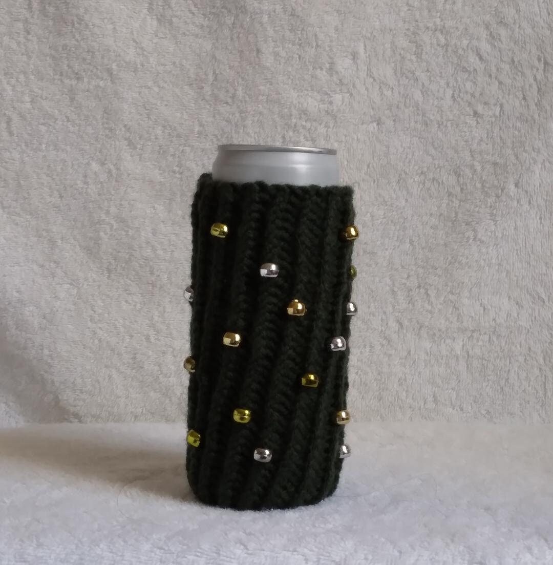 Beaded Can Cozy for Hard Seltzer Slim Cans - Green Metallic - Etsy
