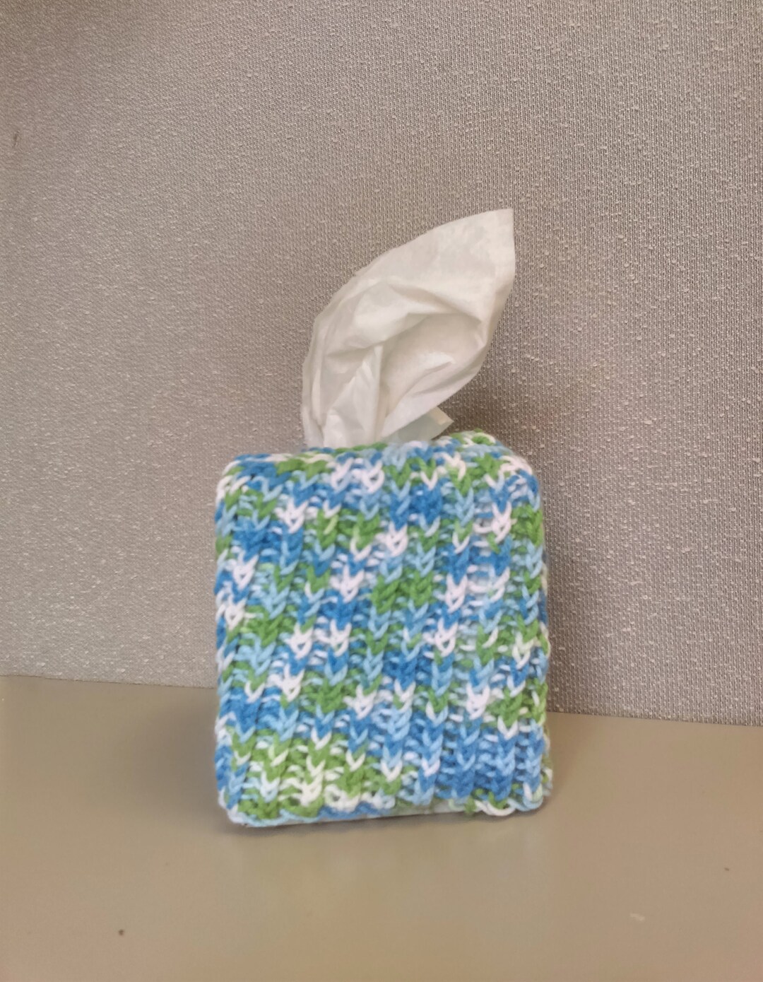 Hand Knitted Tissue Box Cover in 'summer Pond' - Etsy