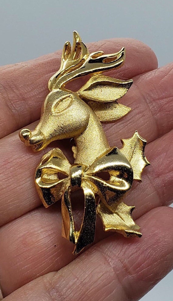 1960s Brushed & Shiny Gold Tone Vintage Rudolph Reind… - Gem