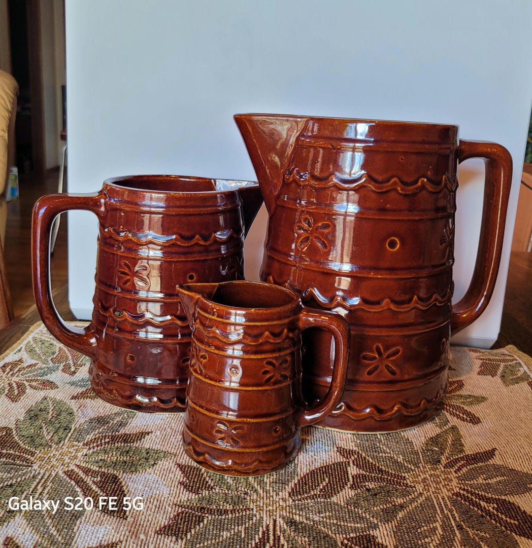 Vintage Marcrest Daisy Dots Colorado Ovensafe Pottery Pitcher Set of 3 ...