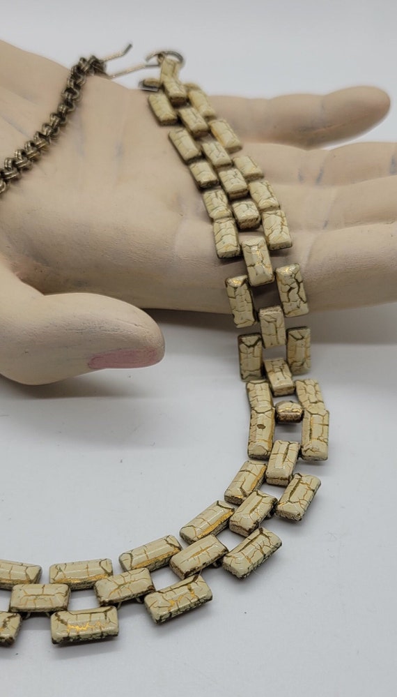 Vintage Mid-Century Crackle Finish Brick-Style Link C… - Gem