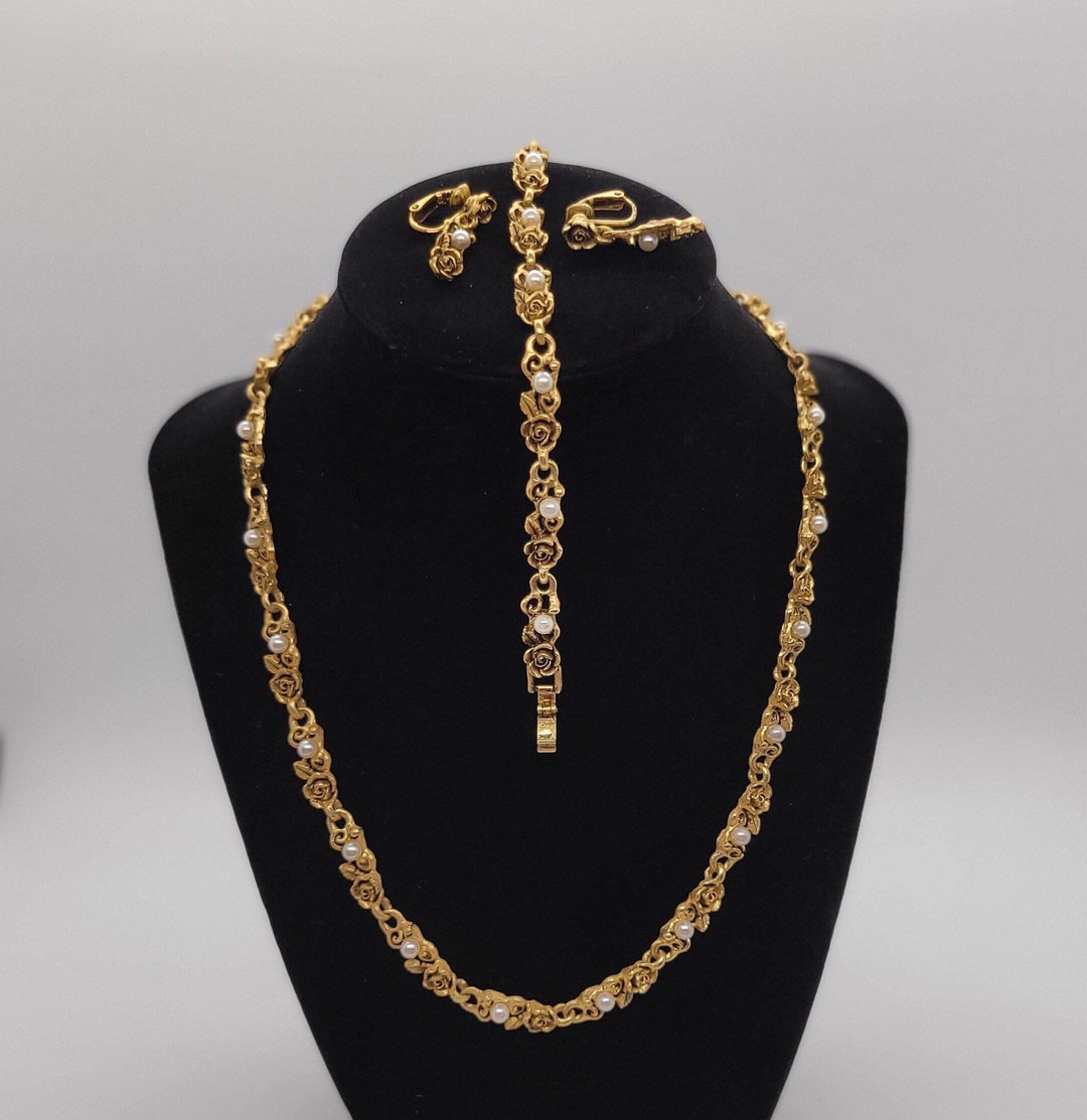 Vintage Faux Pearls and Gold Rose Demi-parure Jewelry Set - Etsy
