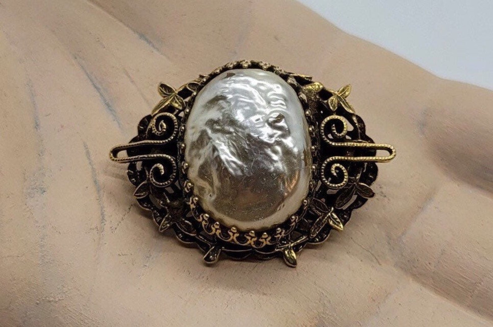 Vintage Sandor Co. Faux Baroque Pearl Brooch in Antiqued Gold Tone - Etsy