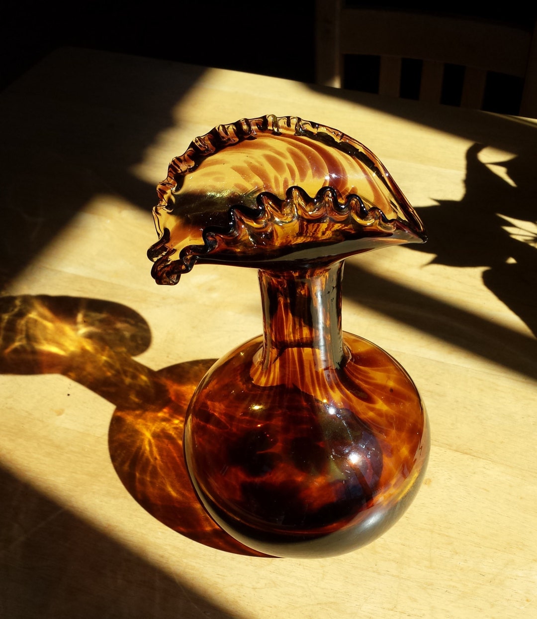 Handblown Leopard Tortoise Shell Vintage Glass Vase With Ruffled Rim - Etsy