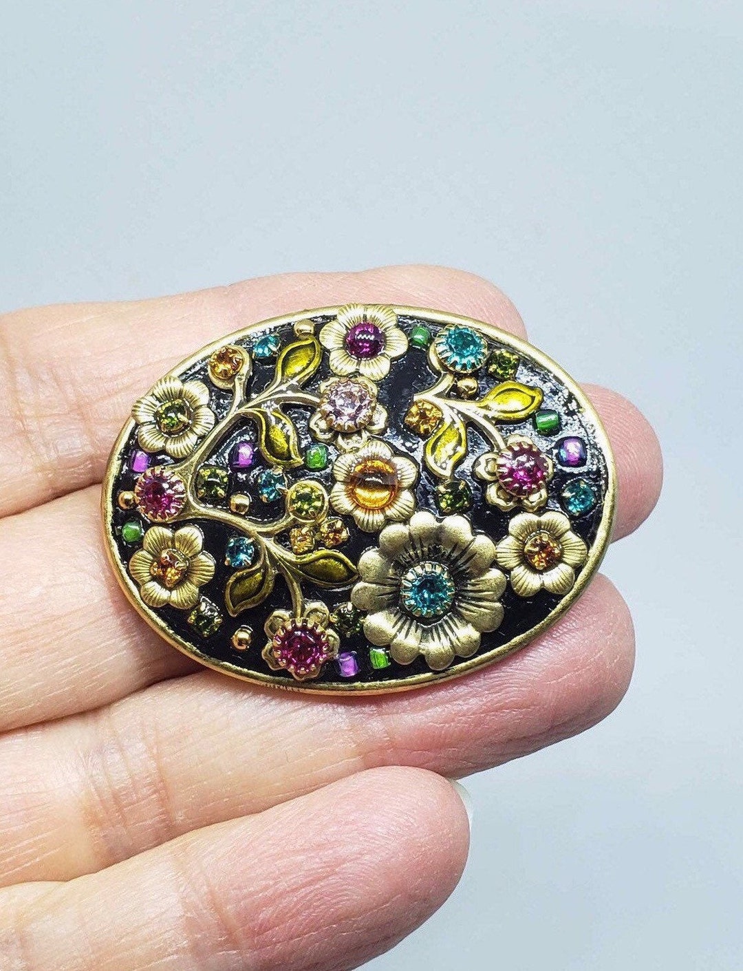 Michal Golan Vintage Midnight Garden Rhinestone Brooch/pendant - Etsy Michal Golan Vintage Midnight Garden Rhinestone Brooch/pendant - Etsy
