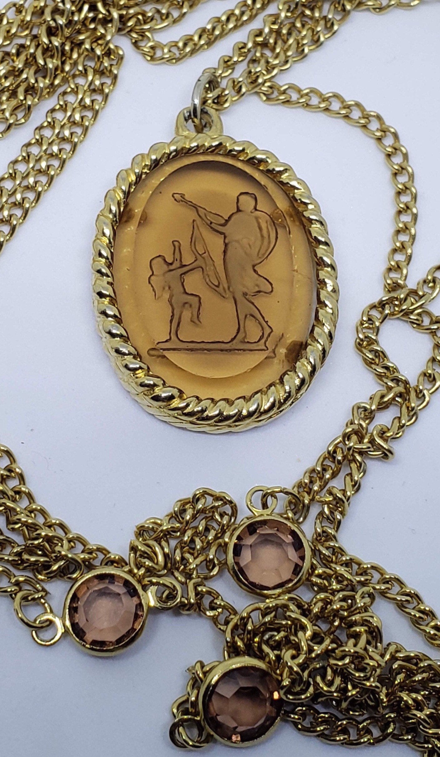 Vintage Goldette Intaglio Amber Glass Venus and Cupid Victorian Revival ...