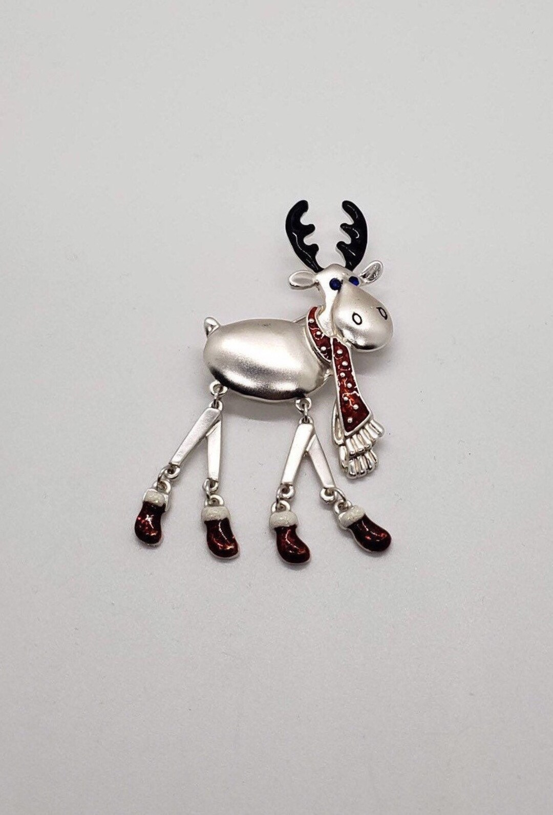 Vintage Articulated Reindeer Brooch With Blue Rhinestones and Enamel - Etsy