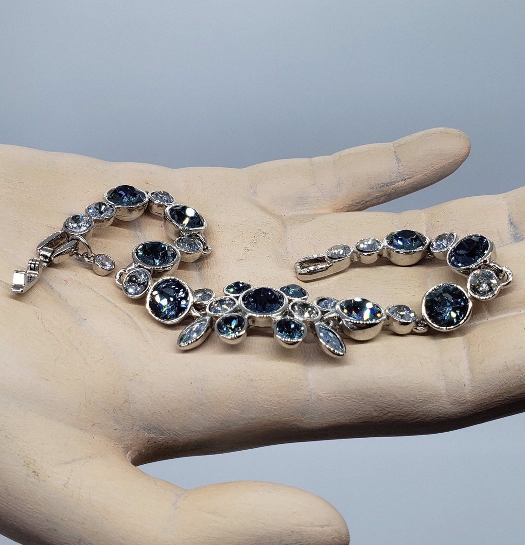 Givenchy Blue Swarovski Crystal Silver Rhodium Floral Bracelet - Etsy