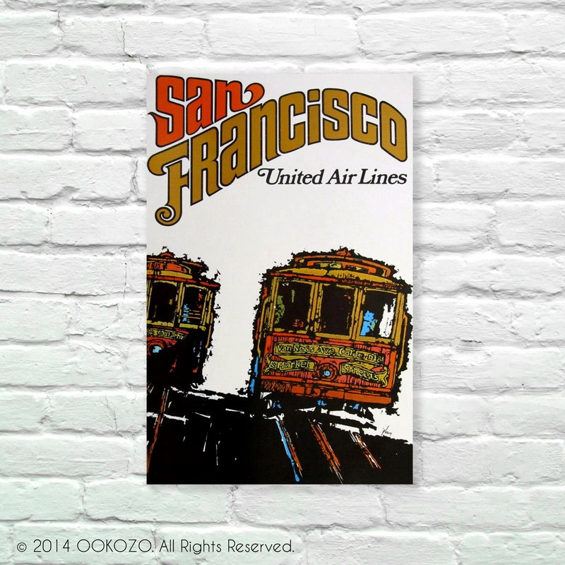 San Francisco Cable Car Vintage Poster of United Air Lines, Art Print ...