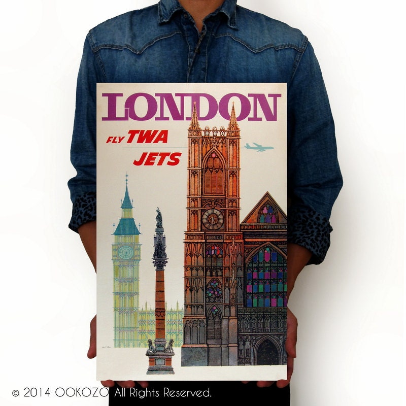 London Fly TWA Jets Vintage Travel Poster, Art Print Posters, Dorm ...