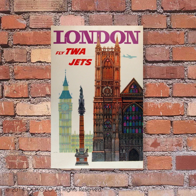 London Fly TWA Jets Vintage Travel Poster, Art Print Posters, Dorm ...