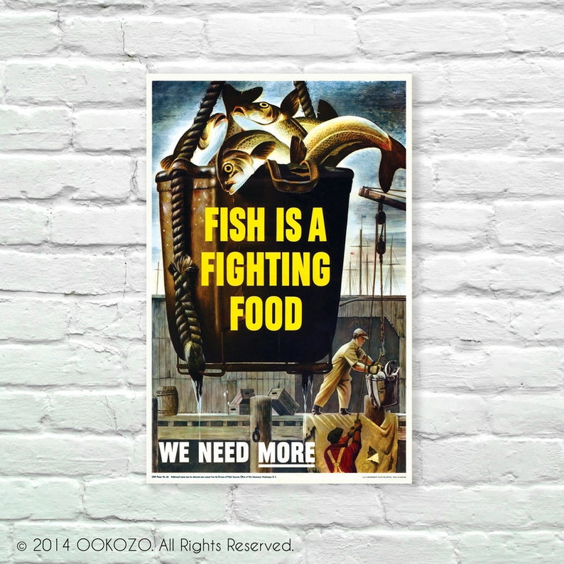 AMERICAN LEGION Fish is a Fighting Food Vintage Poster Art Print ...