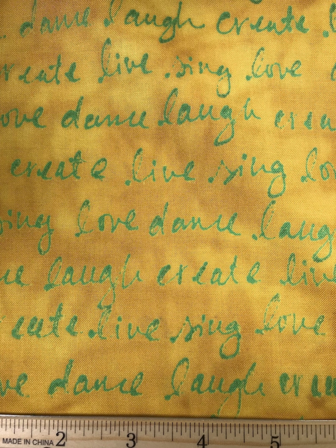 Yellow Fabric With Green Hand Writing - Inked by Lynn Krawczyk - Red ...