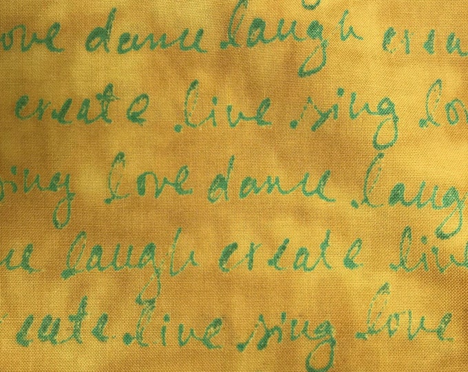 Yellow Fabric With Green Hand Writing - Inked by Lynn Krawczyk - Red ...