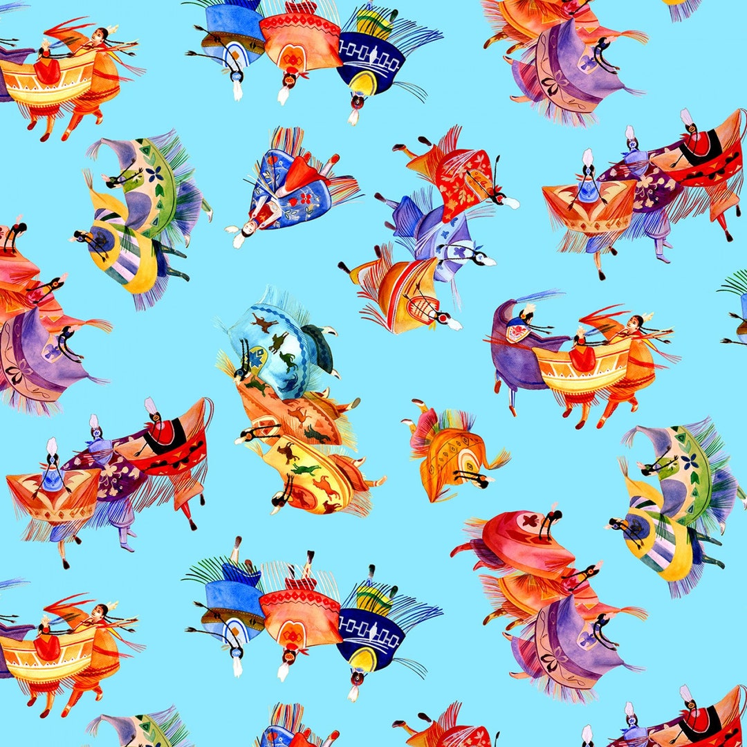 Blue Navajo Fabric - Shawl Dancers - Elizabeth Studios - Native ...