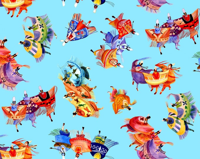 Blue Navajo Fabric - Shawl Dancers - Elizabeth Studios - Native ...