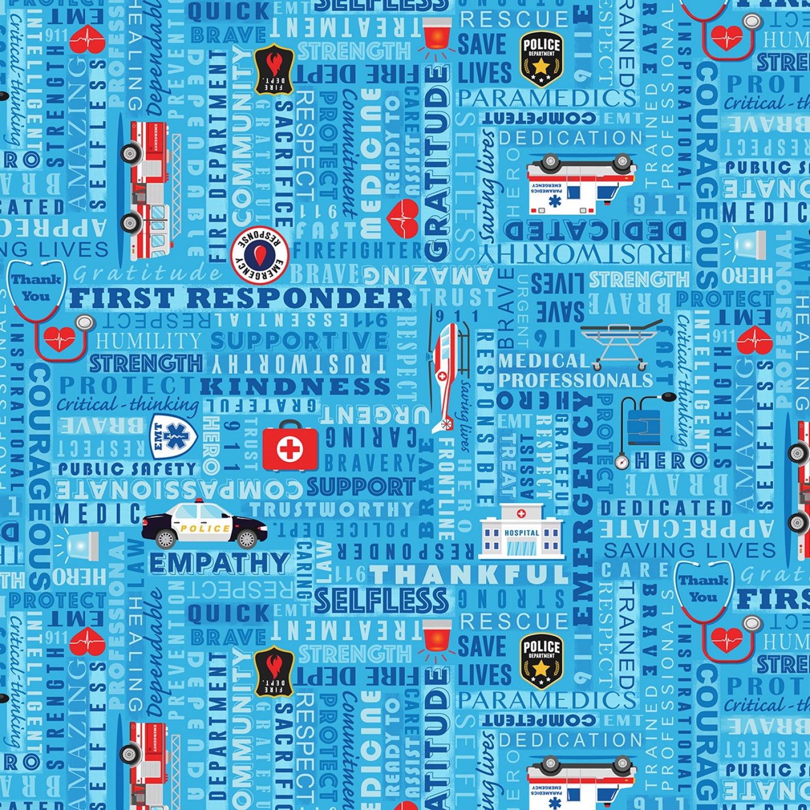 Blue First Responders Timeless Treasures Thank You - Etsy