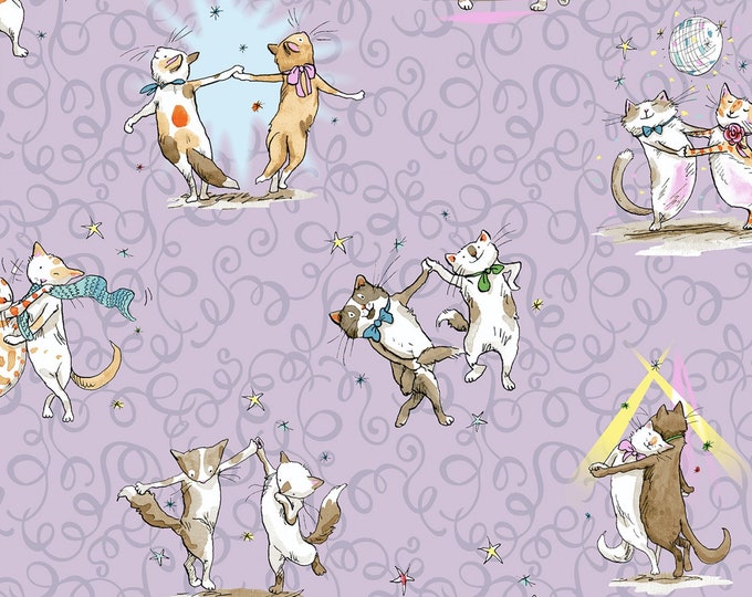 Purple Dancing Cats Having a Ball Anita Jeram Collection Clothworks ...