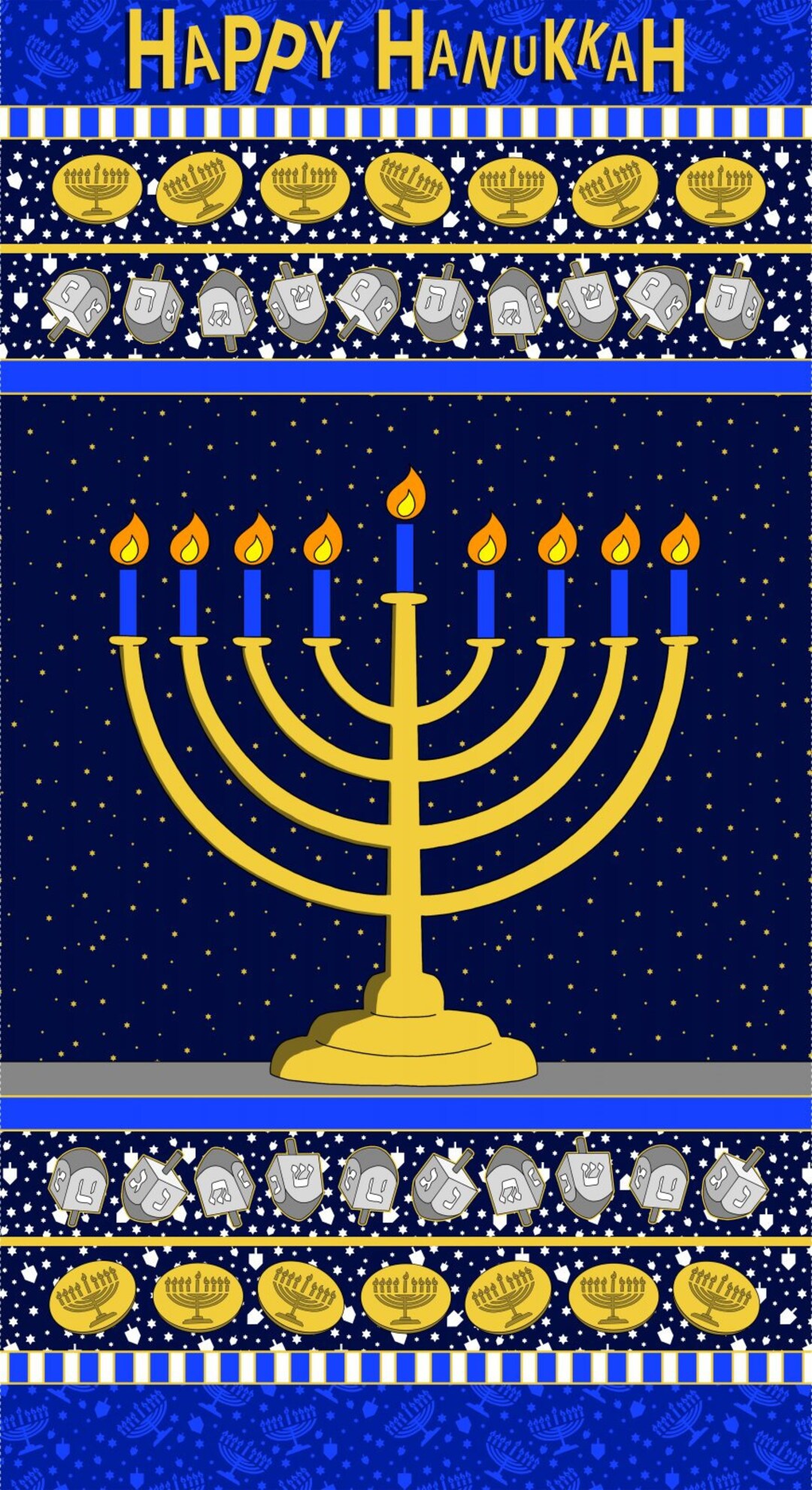 Menorah Fabric Panel, 24 X 44 Inches, Festival of Lights, Henry Glass ...