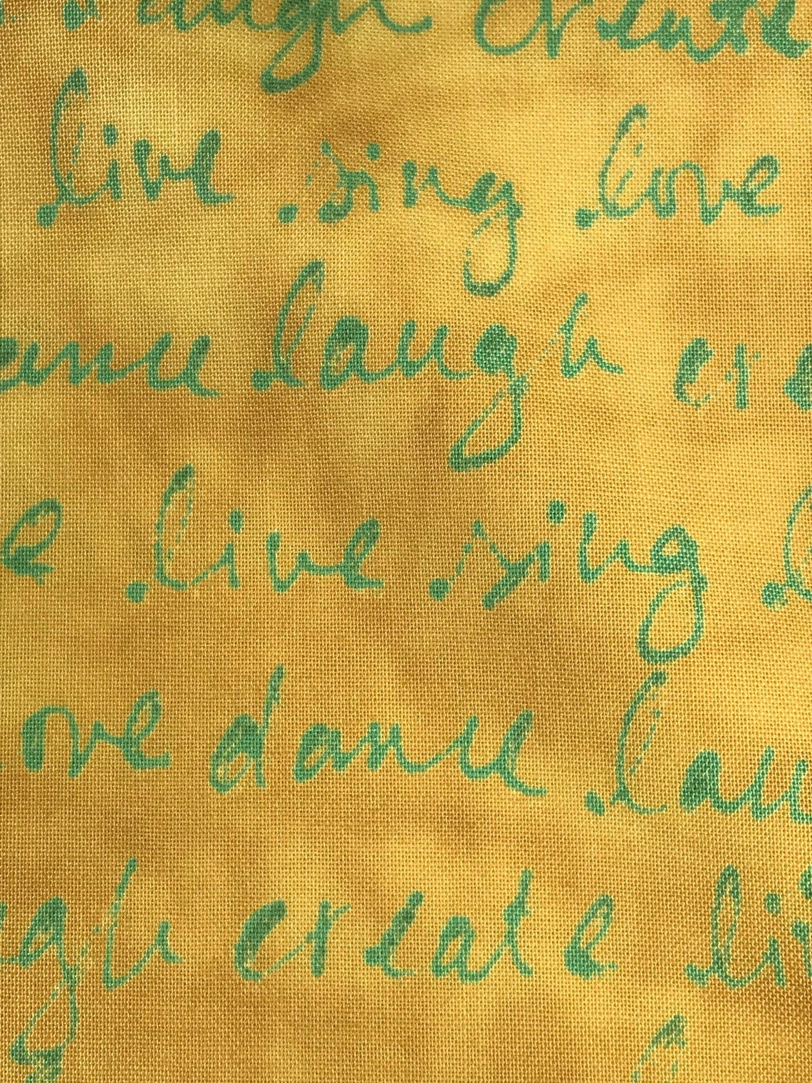 Yellow Fabric With Green Hand Writing - Inked by Lynn Krawczyk - Red ...