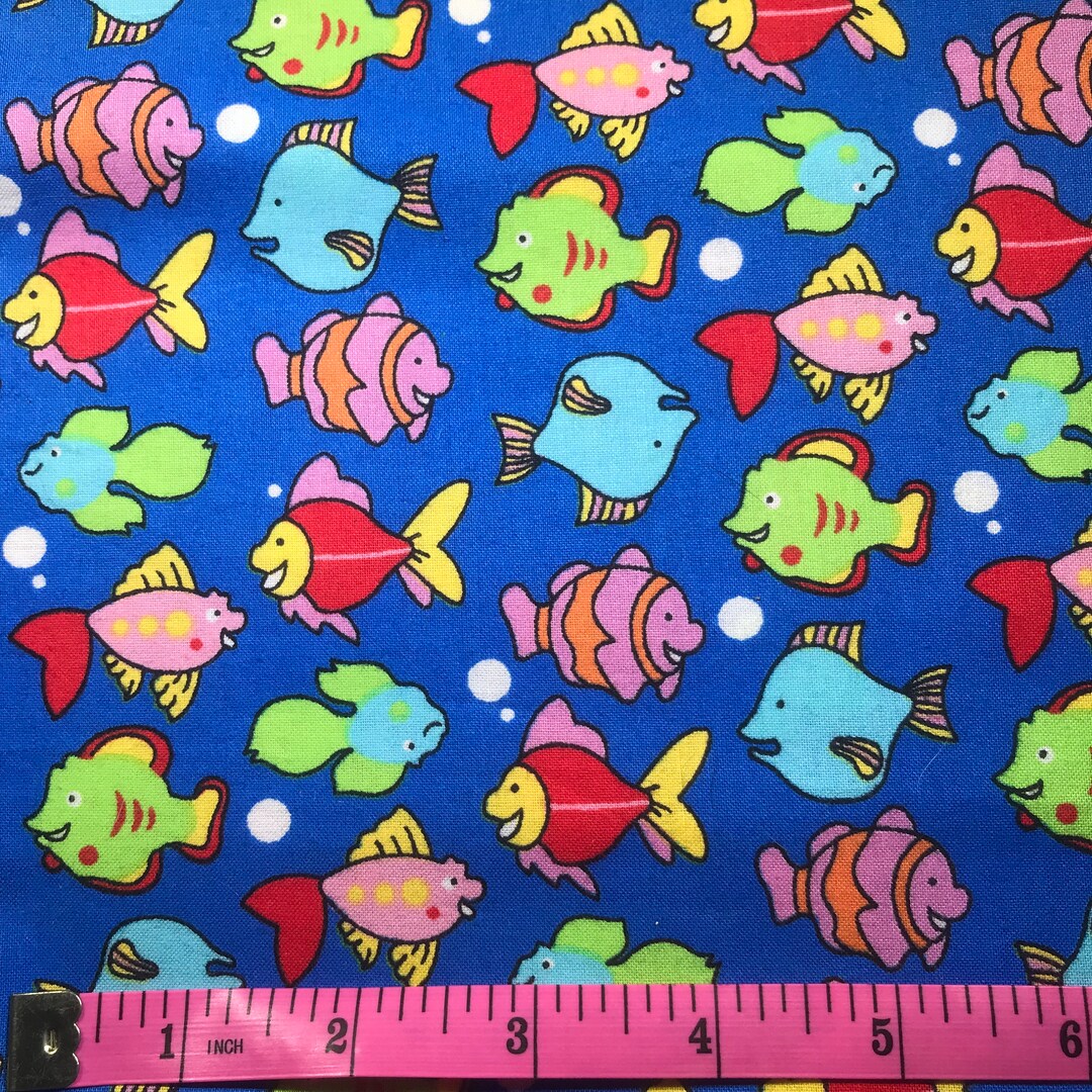 Blue Fabric With Fish Quilting Cotton Fabric Fabric by the Yard Choose ...