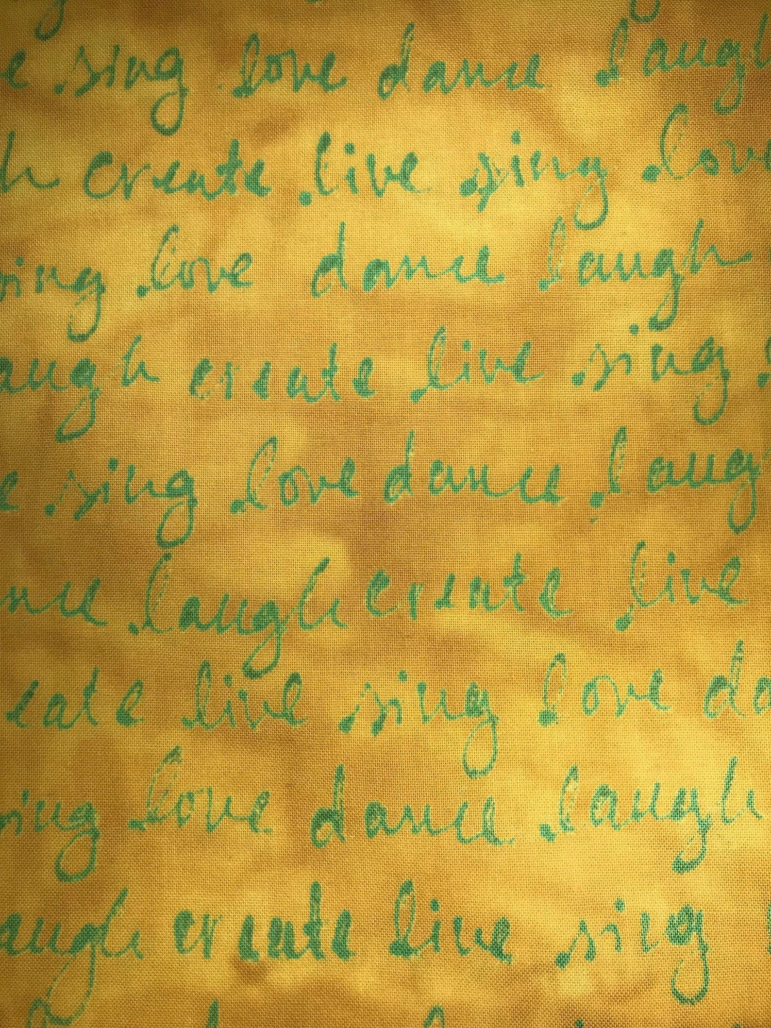 Yellow Fabric With Green Hand Writing - Inked by Lynn Krawczyk - Red ...