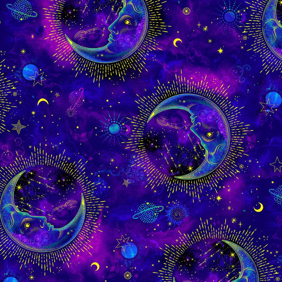 Timeless Treasures Galaxy Tapestry Galaxy Moon Met Cosmos by Chong-a Hwang Fabric by the Yard ...