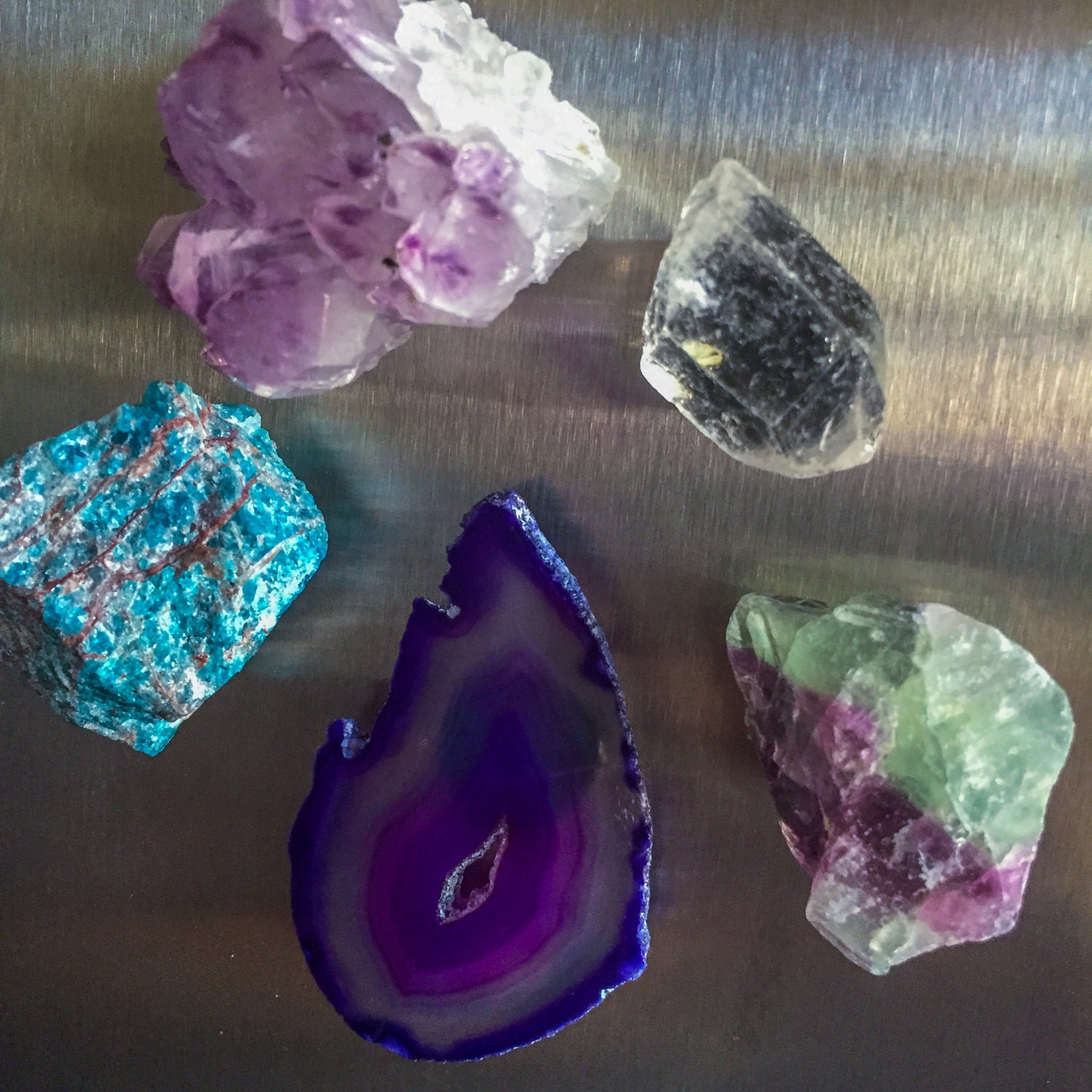 Set of 5 Gemstone & Crystal Magnet Set Refrigerator - Etsy