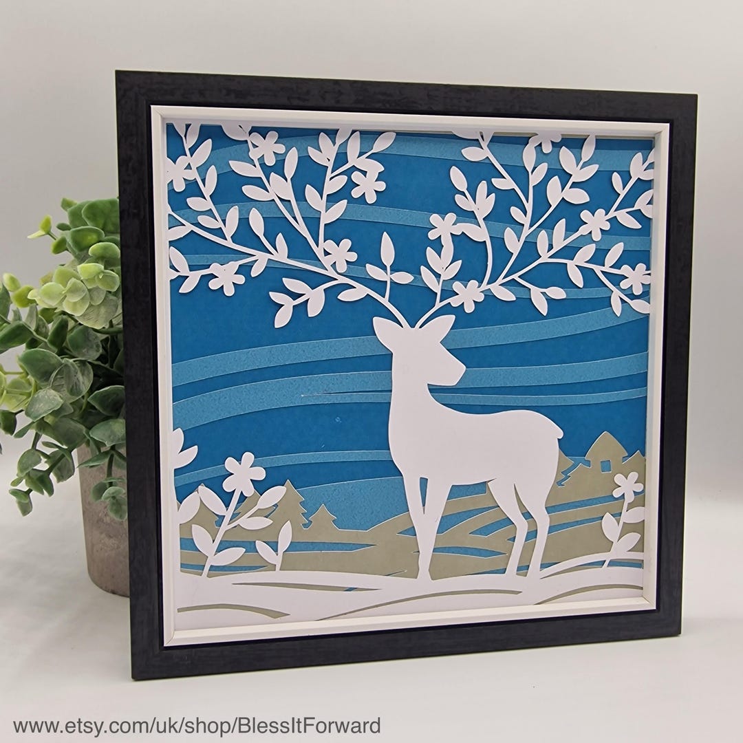 Deers in Forest Handcut Papercut, Woodland Décor, Woodland Wall Art ...