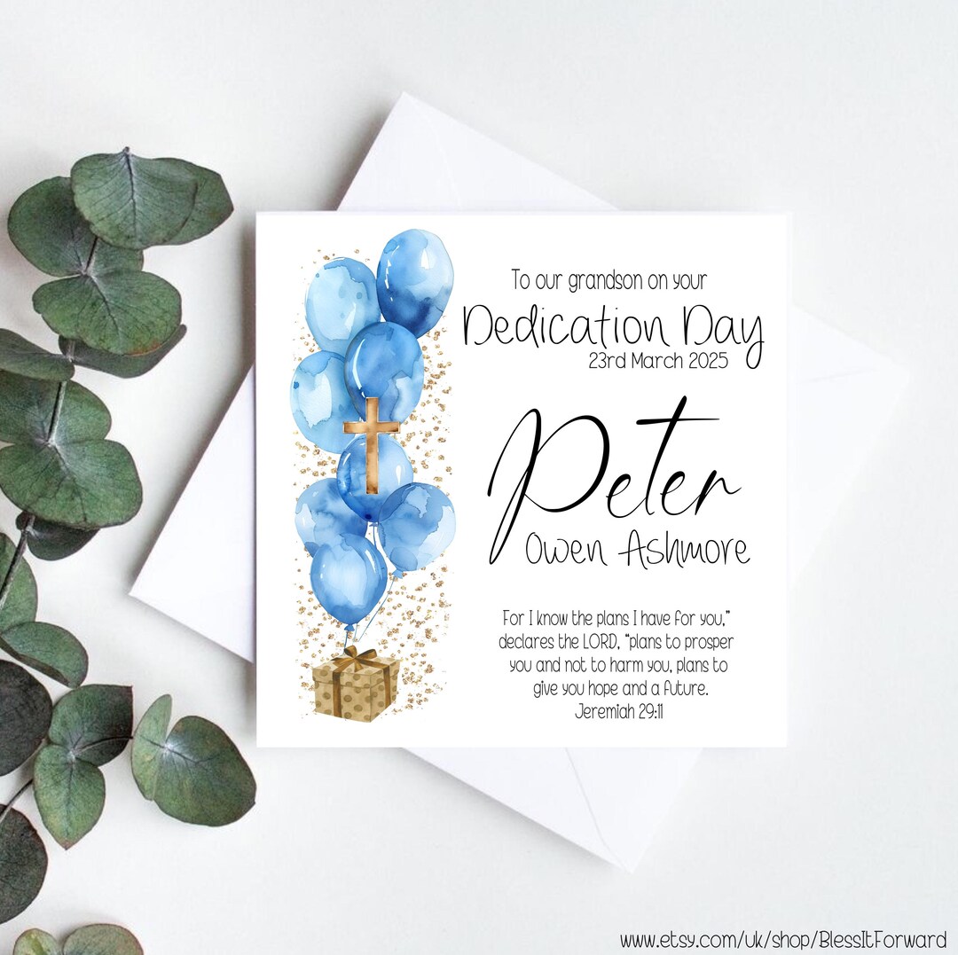 Dedication Card, Personalised Dedication Card, Boy Dedication Card ...