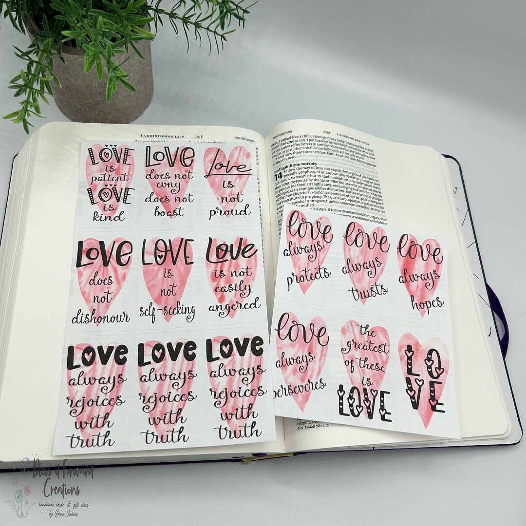 1 Corinthians 13:4-8 Sticker Set, Bible Journaling Stickers, Christian ...