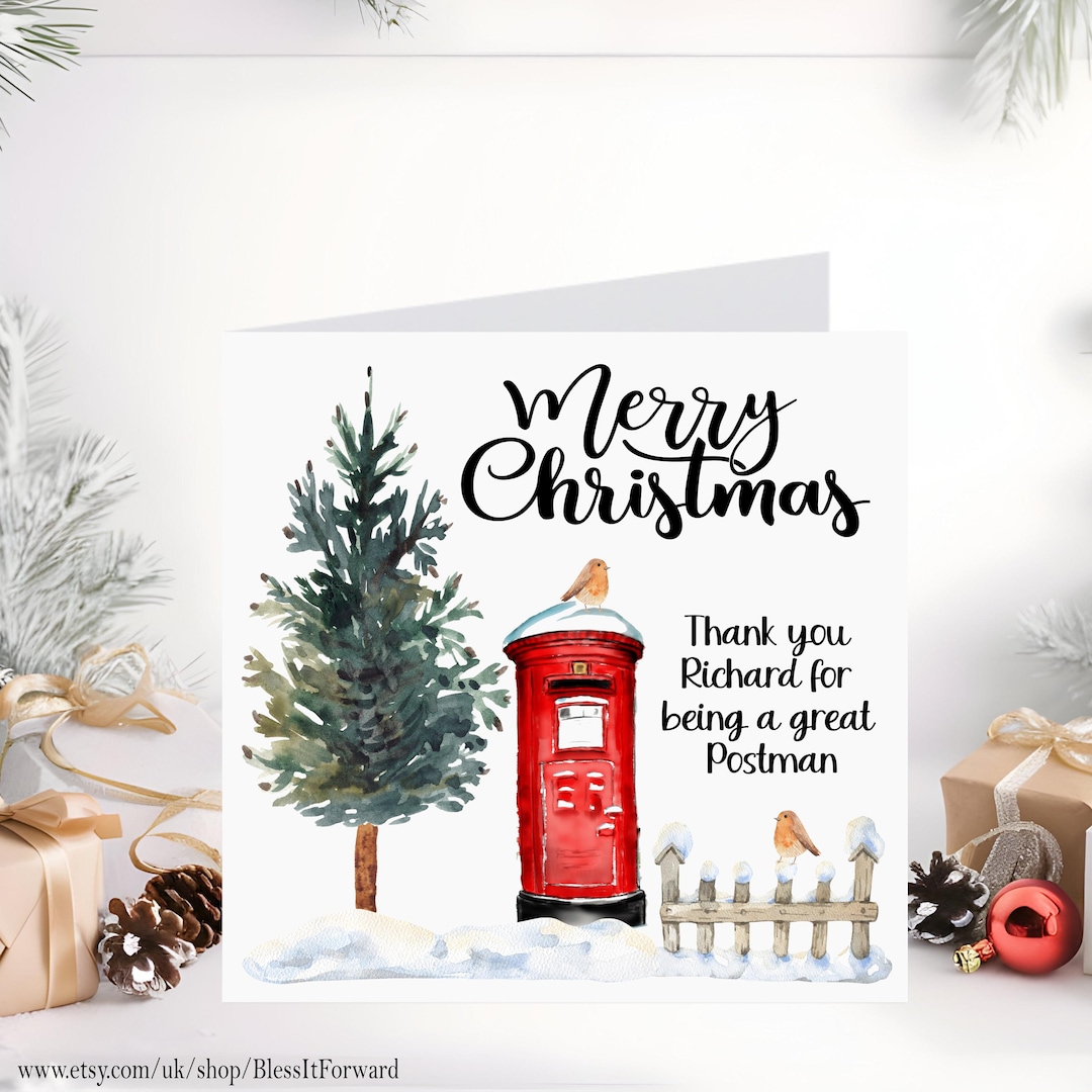 Personalised Merry Christmas Card Postman, Postwoman, Post Clerk Card ...