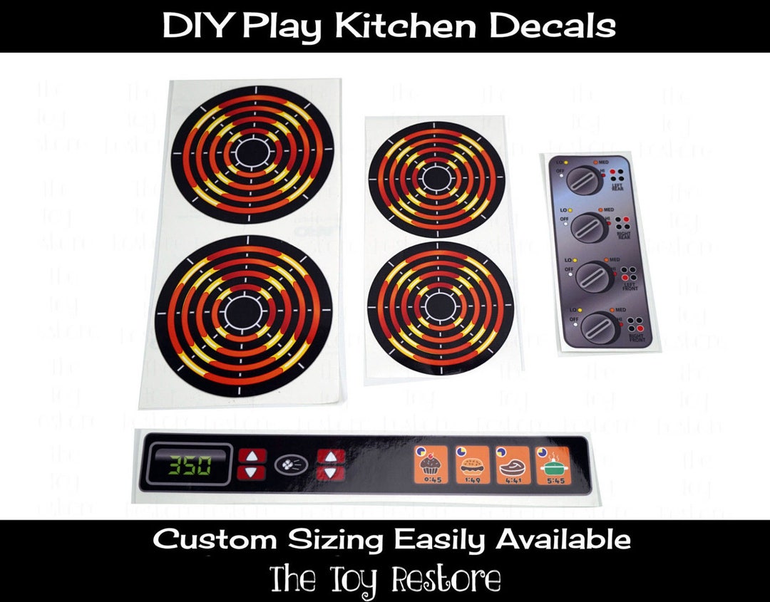 The Toy Restore DIY Play Kitchen Decals 4 Burners Dials Oven Panel Eye ...